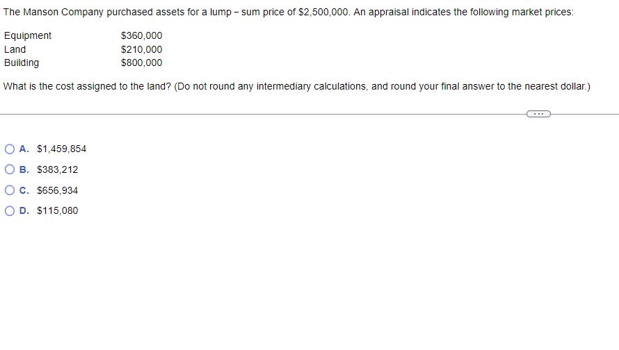 Solved The Manson Company purchased assets for a lump - ﻿sum | Chegg.com