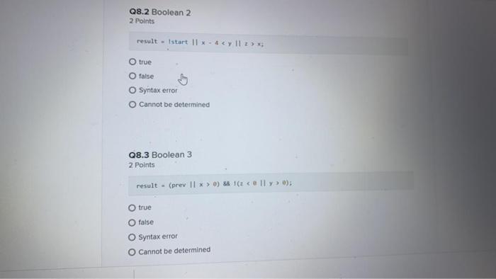 Solved Q8 Boolean 6 Points Assume the following variable | Chegg.com