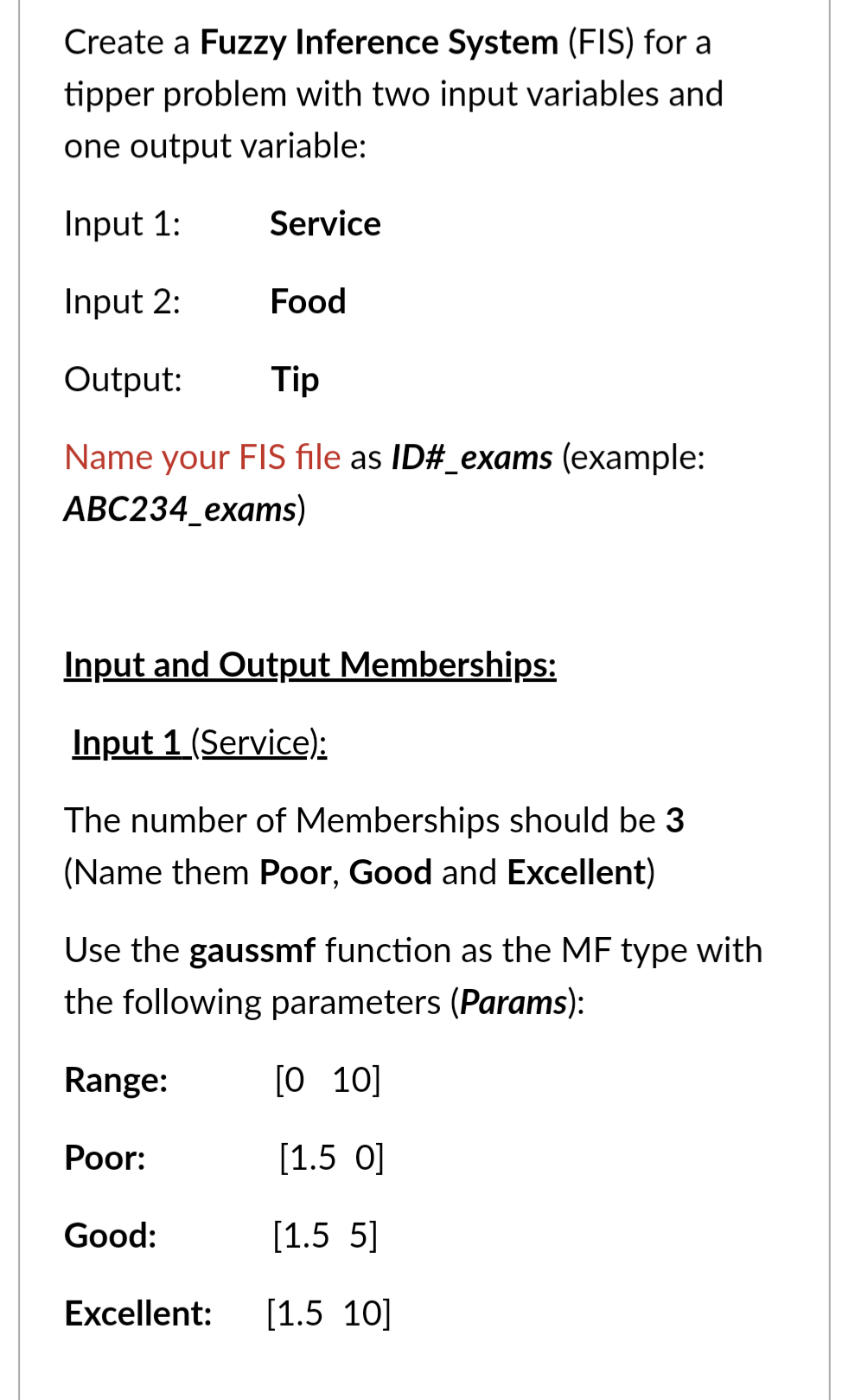 Create a Fuzzy Inference System (FIS) for a tipper | Chegg.com