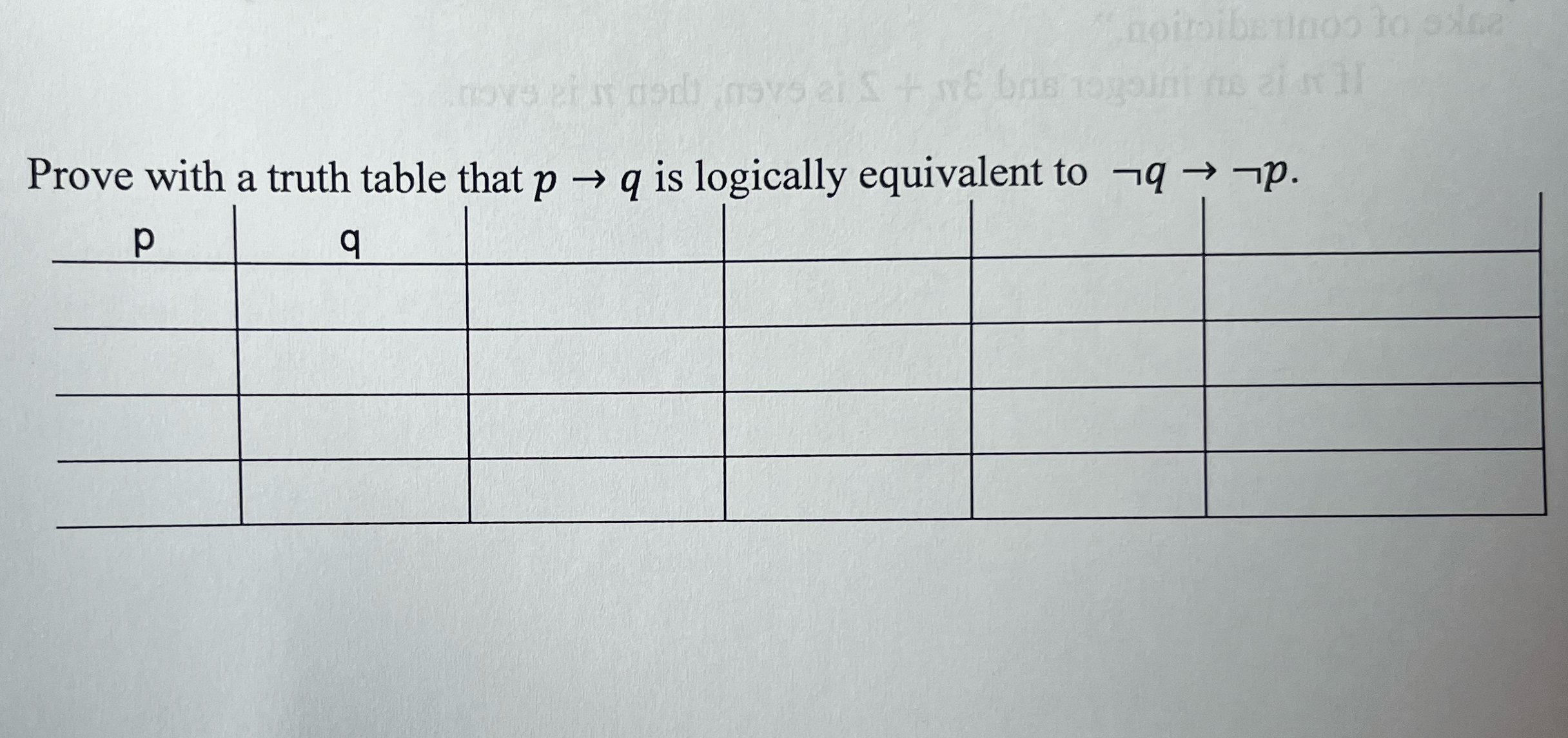 Solved Prove with a truth table that p→q ﻿is logically | Chegg.com