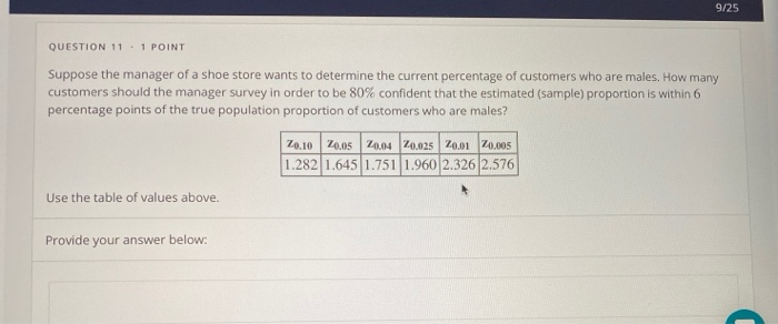 Solved 9/25 QUESTION 11 - 1 POINT Suppose the manager of a | Chegg.com