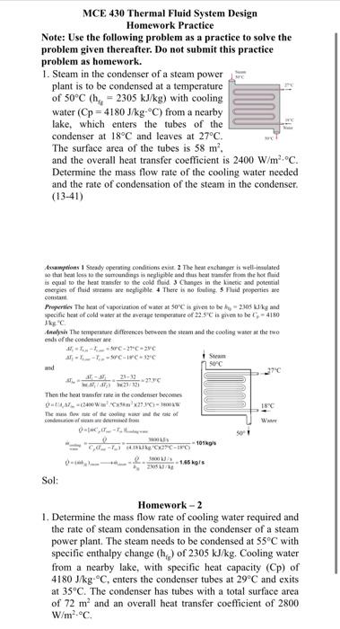 Solved MCE 430 Thermal Fluid System Design Homework Practice | Chegg.com