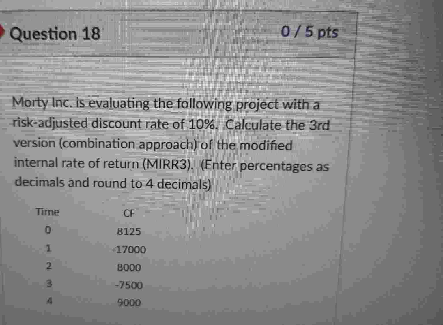 Solved Question 18 ﻿Morty Inc. is evaluating the following | Chegg.com