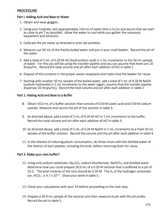 Solved PROCEDURE Part I: Adding Acid and Base to Water 1. | Chegg.com
