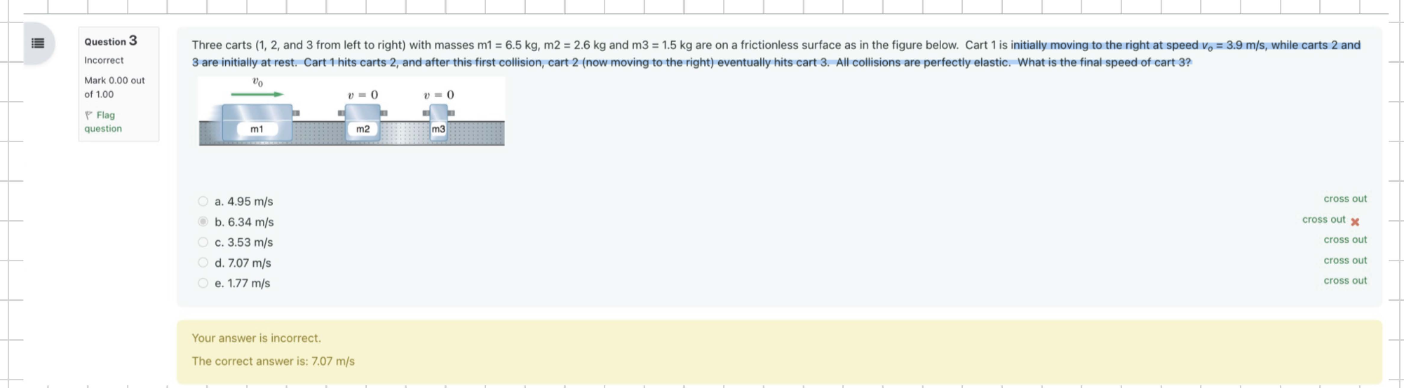 Solved 3 ﻿are initially at rest. Cart 1 ﻿hits carts 2, ﻿and | Chegg.com