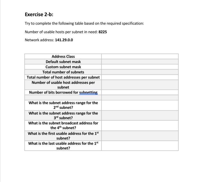 Solved Exercise 2-b: Try to complete the following table | Chegg.com