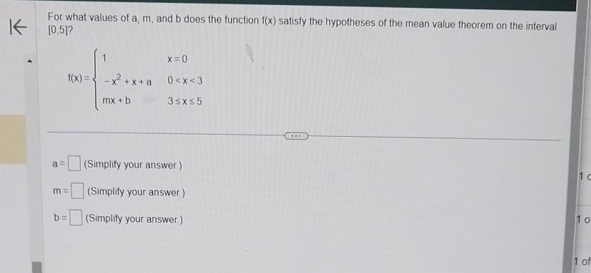 Solved For what values of a,m, and b does the function f(x) | Chegg.com