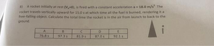 8) A rocket initially at rest (V0=0), is fired with a | Chegg.com