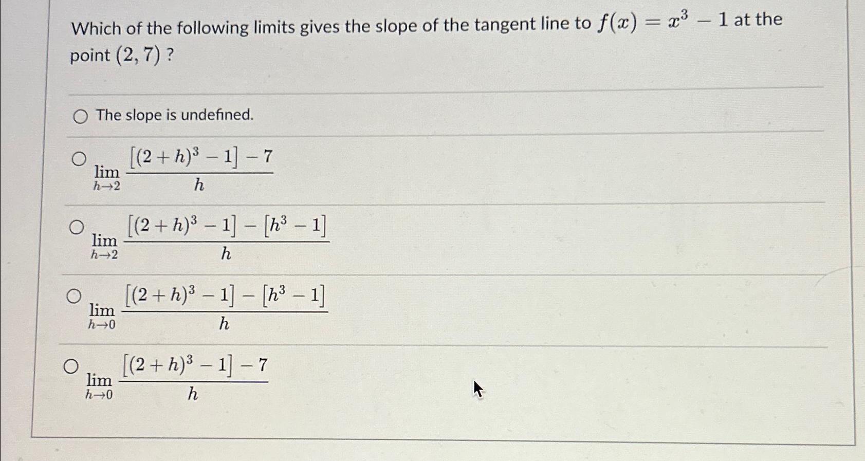 Solved Which of the following limits gives the slope of the | Chegg.com