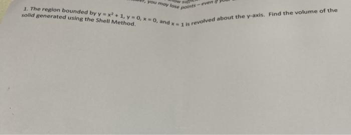 Solved solld generated using the Shell Method. | Chegg.com