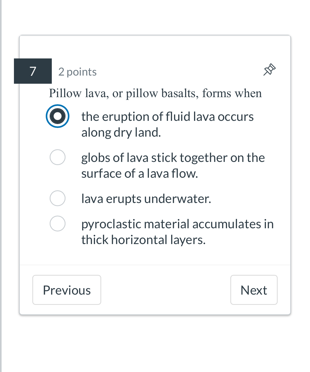 Solved Pillow lava, or pillow basalts, forms whenthe | Chegg.com
