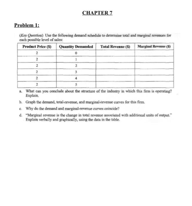 Solved CHAPTER 7 Problem 1: (Key Question) Use the following | Chegg.com