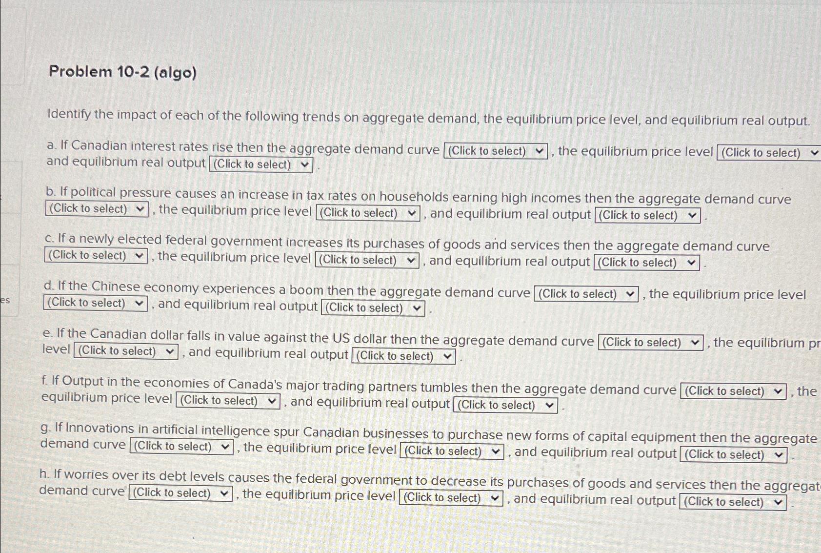 Solved Problem 10-2 (algo)Identify the impact of each of the | Chegg.com