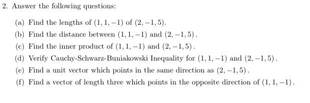 Solved 2. Answer the following questions: (a) Find the | Chegg.com