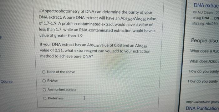 Solved UV spectrophotometry of DNA can determine the purity | Chegg.com