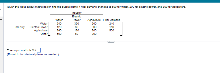 Given the input-output matrix below, find the output | Chegg.com