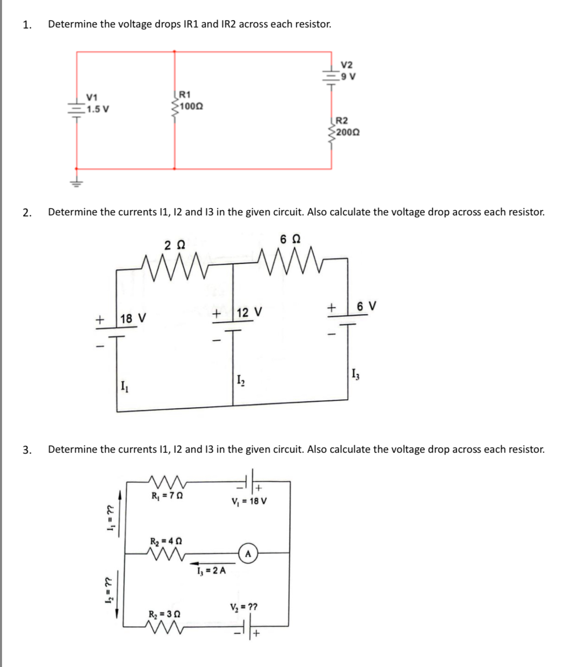 Solved Determine the voltage drops IR1 ﻿and IR2 ﻿across each | Chegg.com