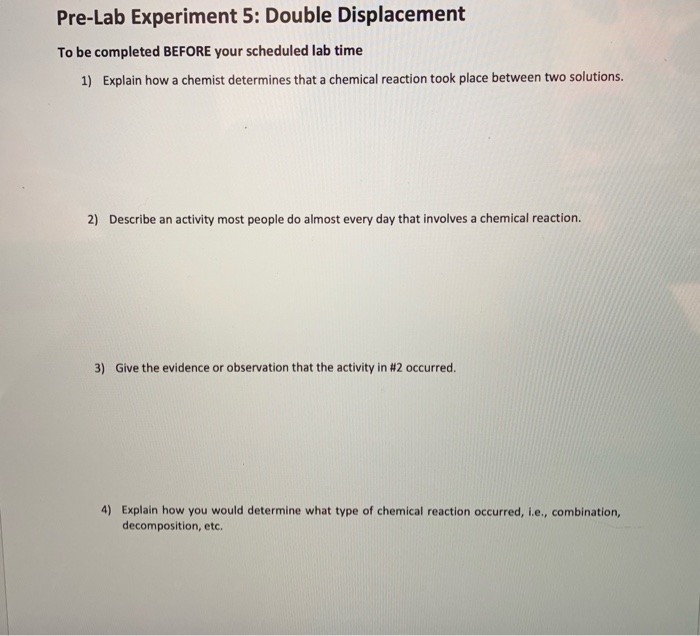 Solved Pre-Lab Experiment 5: Double Displacement To be | Chegg.com