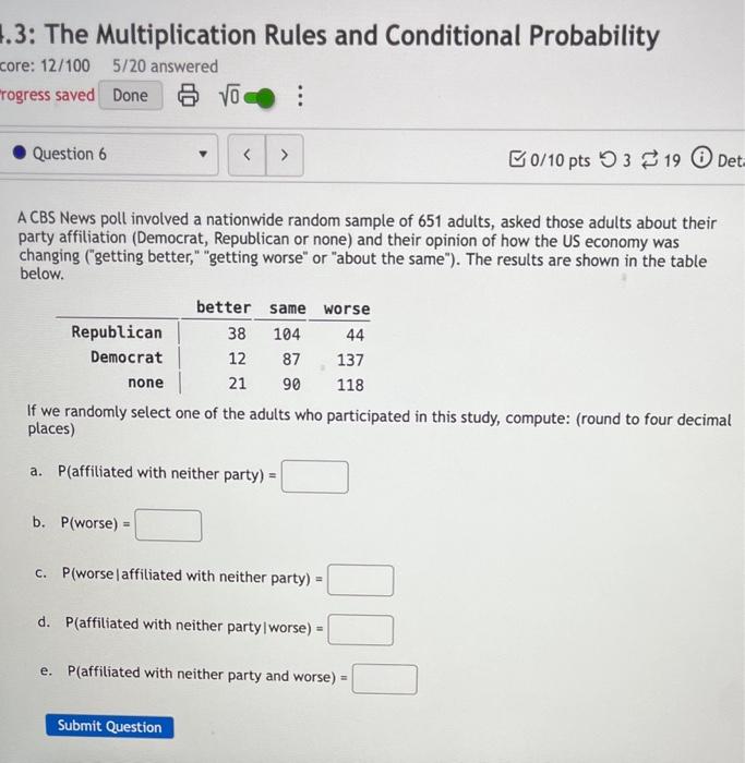Solved 3: The Multiplication Rules and Conditional | Chegg.com