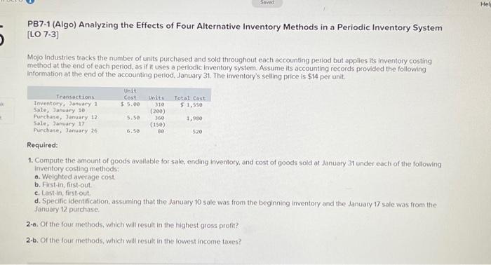 Solved PB7-1 (Algo) Analyzing the Effects of Four | Chegg.com