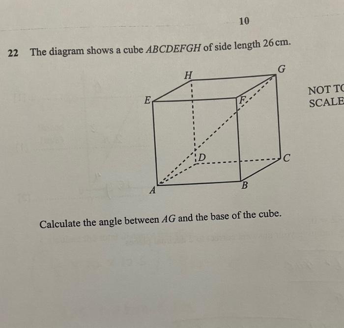 Solved 10 22 The diagram shows a cube ABCDEFGH of side | Chegg.com