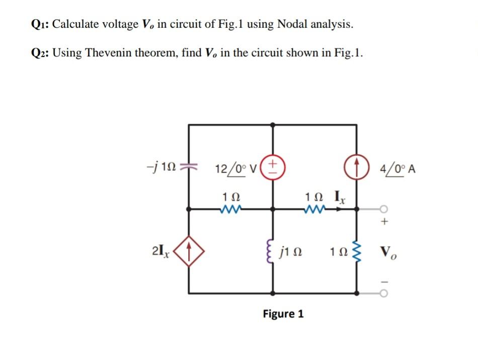 Solved Q1: Calculate voltage V, in circuit of Fig. 1 using | Chegg.com