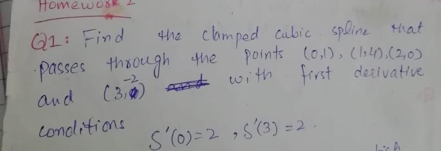 Solved Q1: Find the clamped cubic spline that passes through | Chegg.com Solved Q1: Find the clamped cubic spline that passes through | Chegg.com