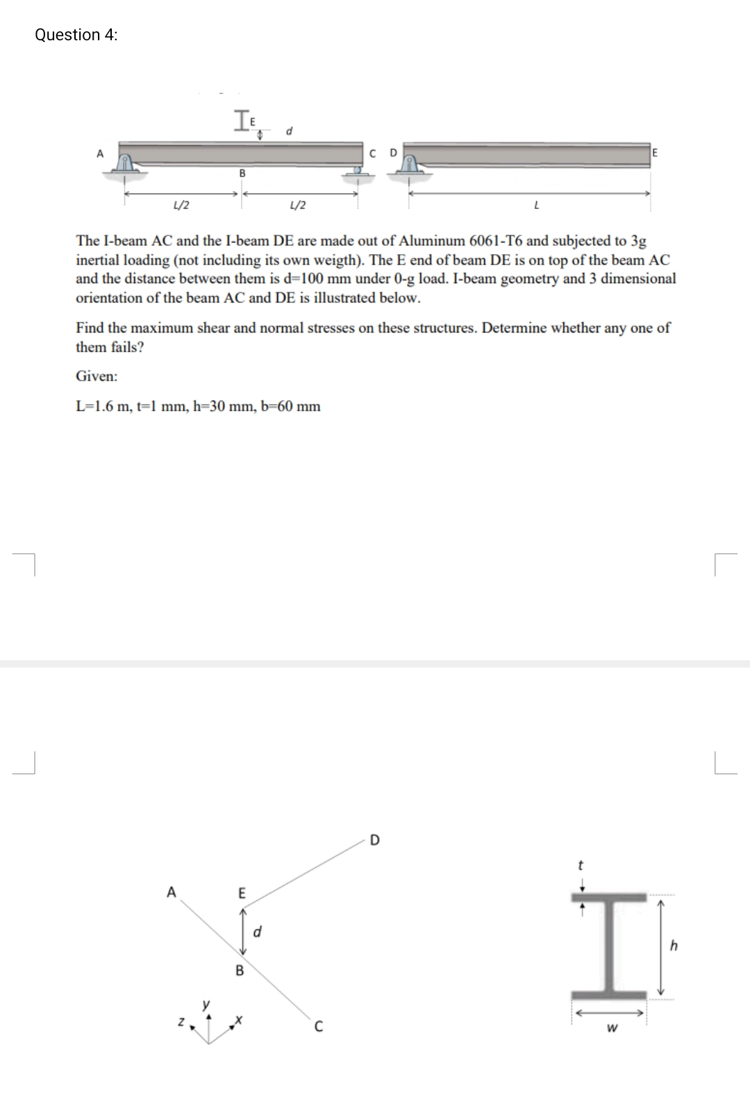 Solved Question 4:The I-beam AC and the I-beam DE are made | Chegg.com