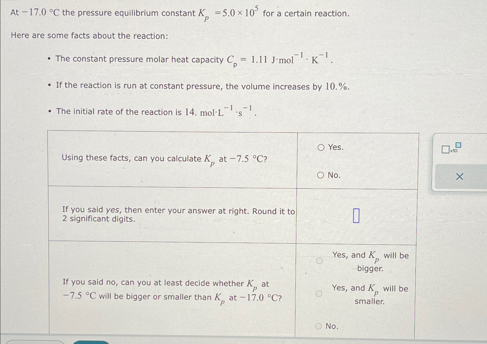 Solved At -17.0°C ﻿the pressure equilibrium constant | Chegg.com