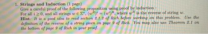 Solved 1. Strings and Induction (1 page) Give a careful | Chegg.com