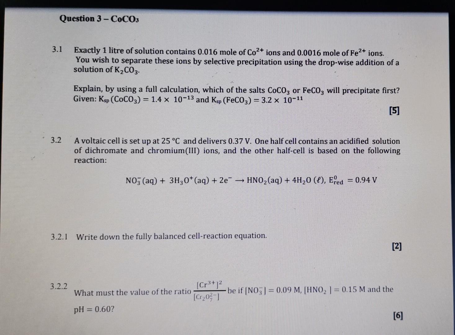 Solved Question 3 - COCO3 3.1 Exactly 1 litre of solution | Chegg.com
