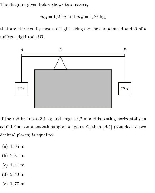 Solved The diagram given below shows two masses, ma = 1,2 kg | Chegg.com