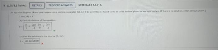 Solved 2cin(0 m)=1 (6) finid the sabusen in the interval | Chegg.com