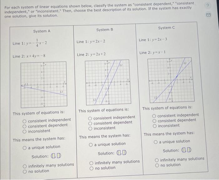 Solved For each system of linear equations shown below, | Chegg.com