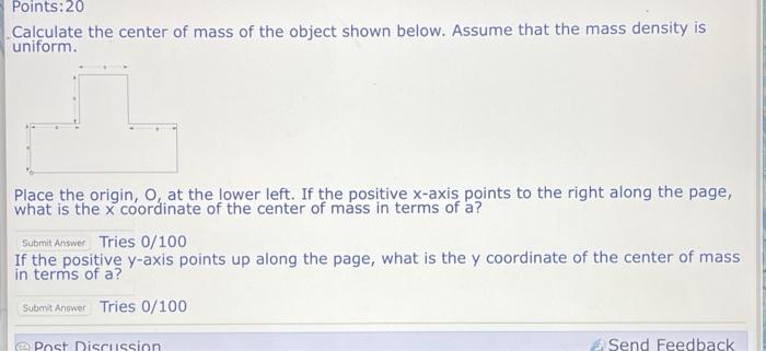 Solved Calculate the center of mass of the object shown | Chegg.com