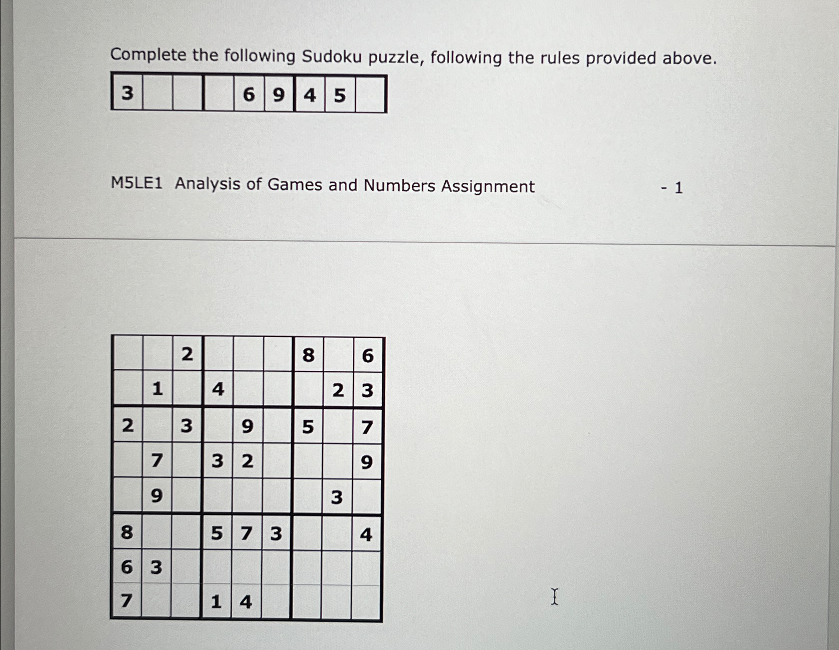Solved Complete the following Sudoku puzzle, following the | Chegg.com