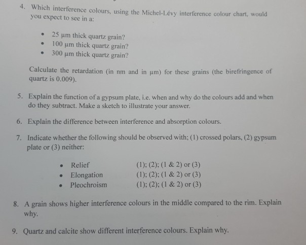 Solved 4. Which interference colours, using the Michel-Lévy | Chegg.com