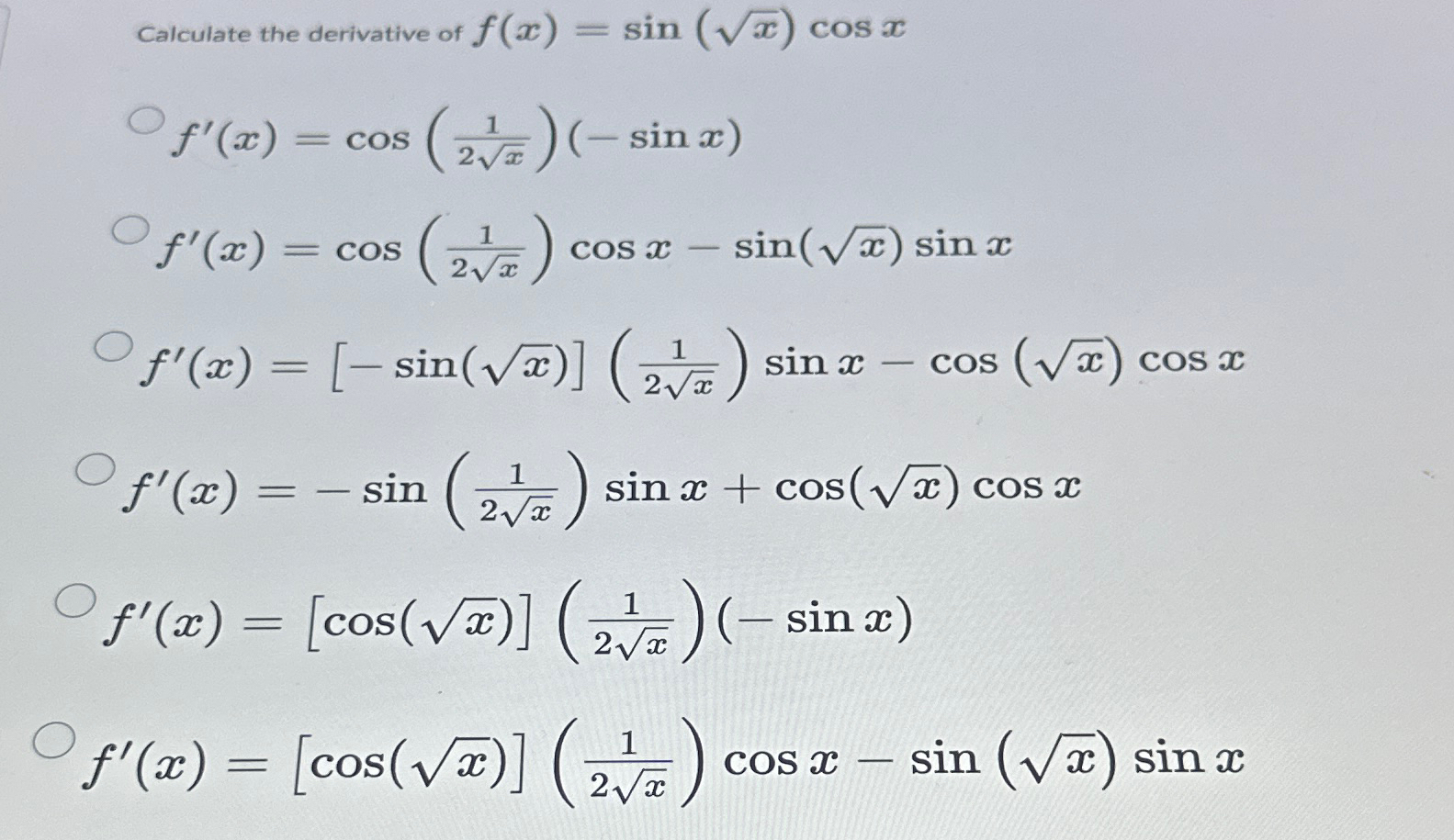Solved Calculate the derivative of | Chegg.com