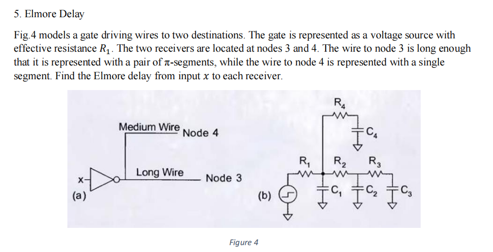 5. Elmore Delay Fig. 4 models a gate driving wires to | Chegg.com
