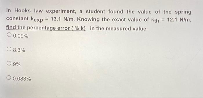 Solved A student performs Hooks law experiment to determine | Chegg.com