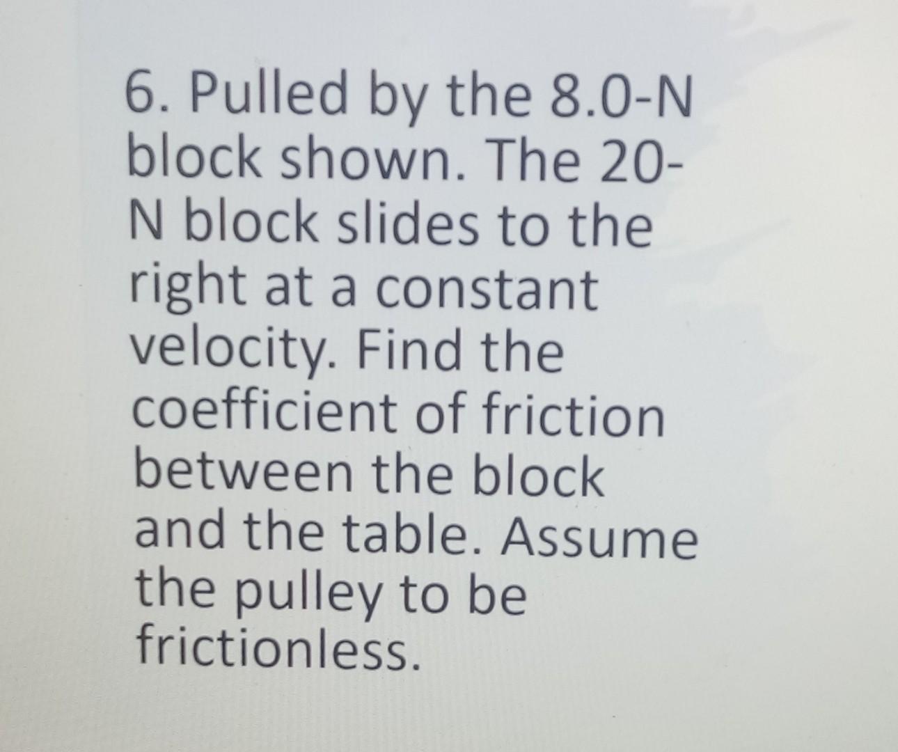 Solved 6. Pulled by the 8.0−N block shown. The 20N block | Chegg.com