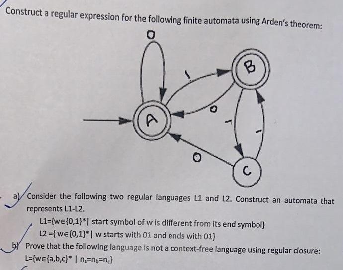 Solved Construct a regular expression for the following | Chegg.com