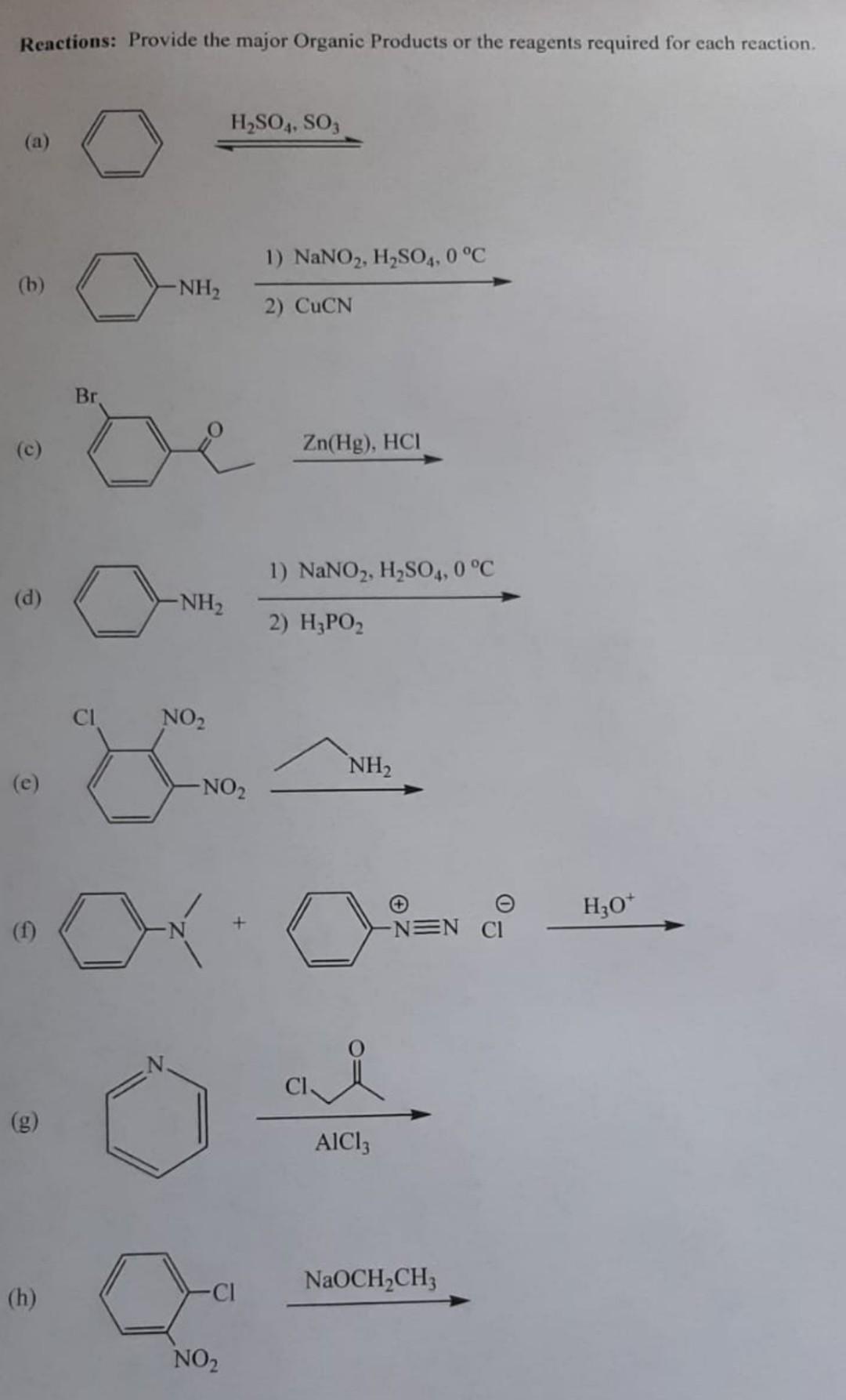Solved Reactions: Provide the major Organic Products or the | Chegg.com