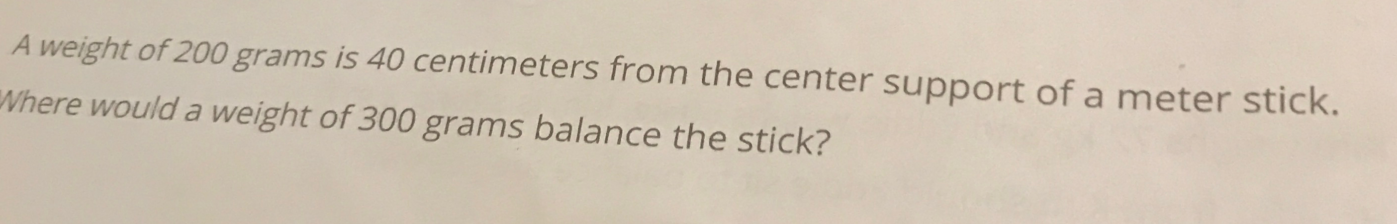 Solved A weight of 200 ﻿grams is 40 ﻿centimeters from the | Chegg.com