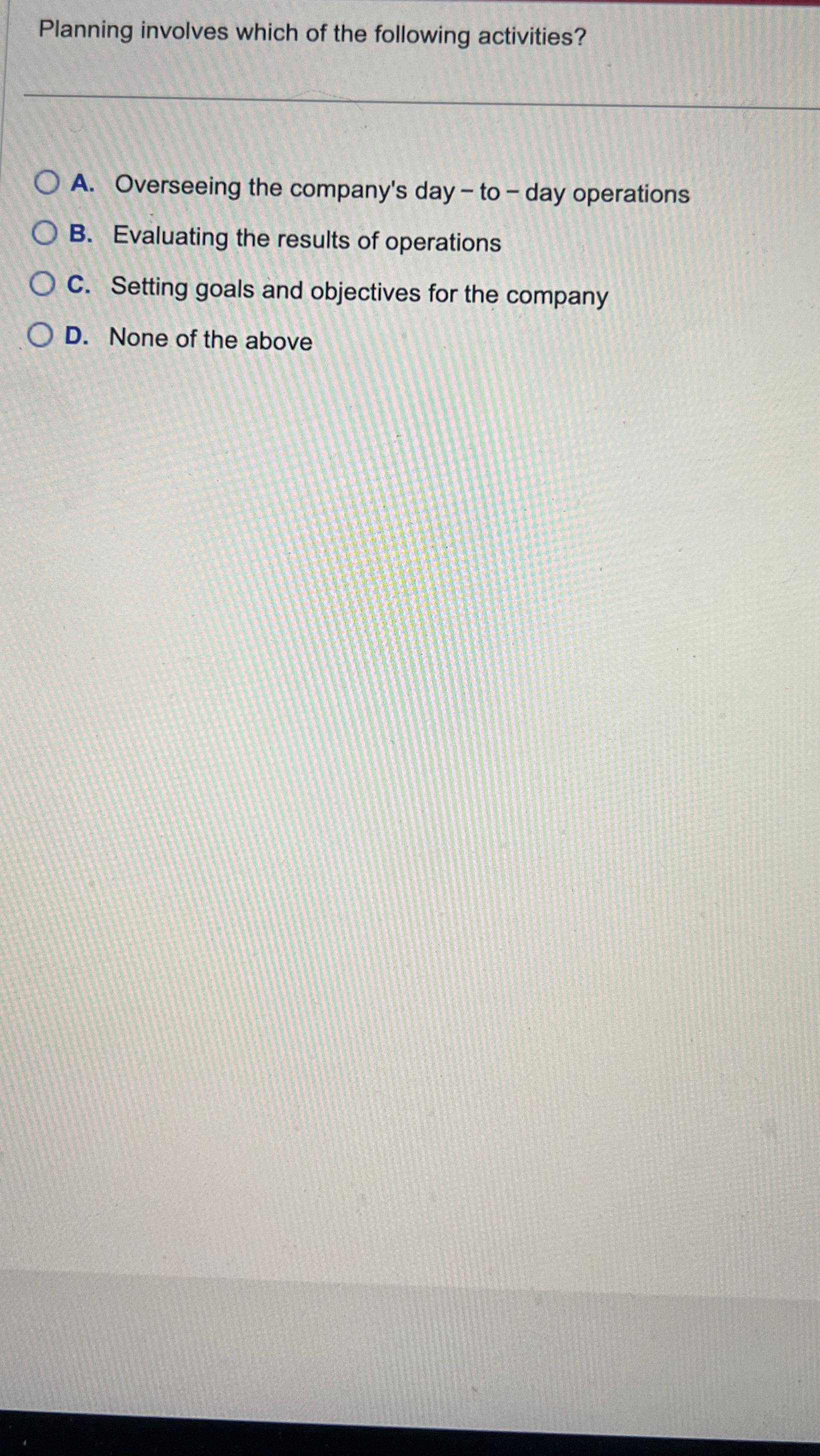 Solved Planning involves which of the following | Chegg.com