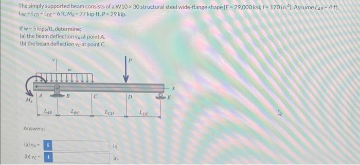 Solved The simply supported beam consists of a W10 ×30 | Chegg.com