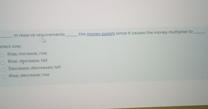 Solved in reserve requirements the money supply since it | Chegg.com