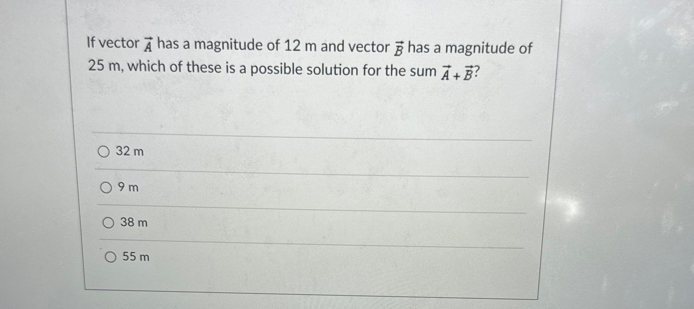 Solved If Vector Vec A ﻿has A Magnitude Of 12m ﻿and Vector