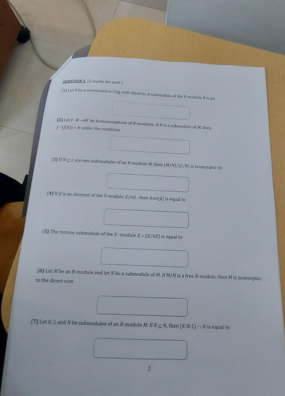 Solved (1) Let R be a commutative ring with identity. A | Chegg.com