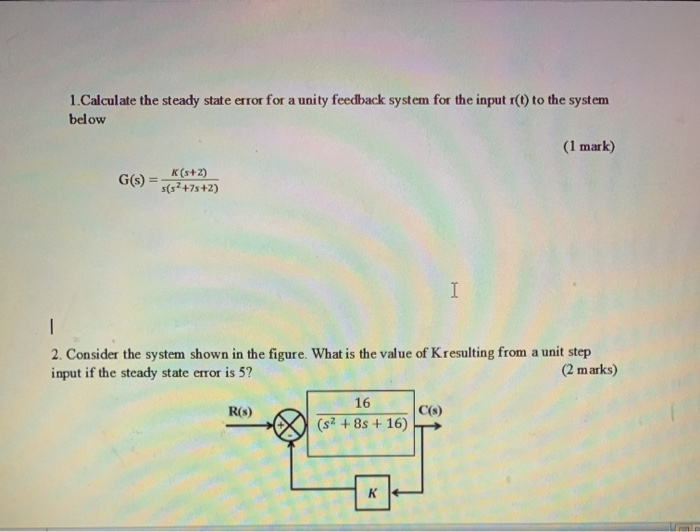Solved 1. Calculate the steady state error for a unity | Chegg.com